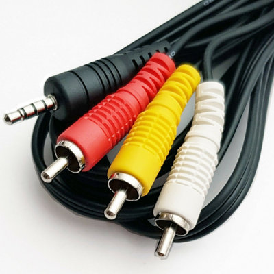 5m 3.5mm 4 Pole Jack Plug to 3 RCA PHONO Male AV Cable Lead Car TV ...