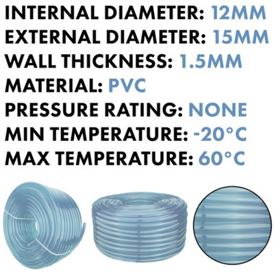 5m clear pvc tubing 12 x 15mm, food grade flexible pipe for water gas ...