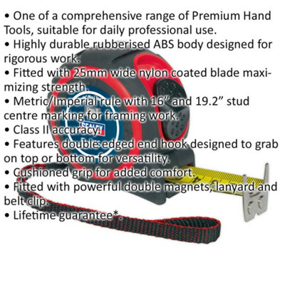 5m Heavy Duty Tape Measure with Rubberised ABS Body and Double Edged ...