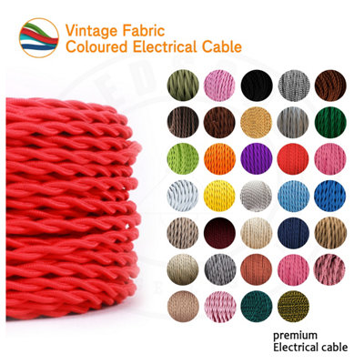 5m Ivory Vintage Fabric Cable 3 Core Twisted Braided Flex Electrical ...