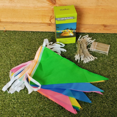 5M Light Up Bunting Coloured Flag Bunting 50 Warm White LED Lights Tent ...