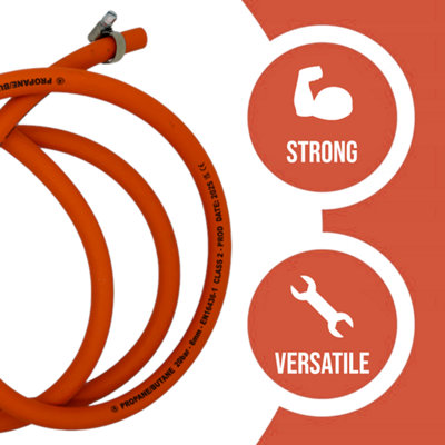 5m of LPG Gas Hose Pipe with 2 Clamps - 8mm 5/16" High-Pressure Propane ...