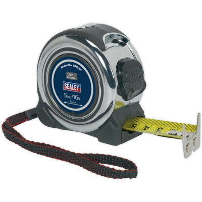 5m Professional Tape Measure with Rubberised Chrome Body - Metric ...
