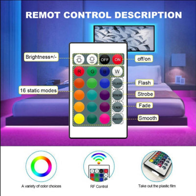 5m RGB LED Strip Lights - USB-Powered and Remote-Controlled