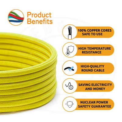 5m Vintage Fabric Cable 3 Core Round Braided Flex Electrical Wire Cloth ...