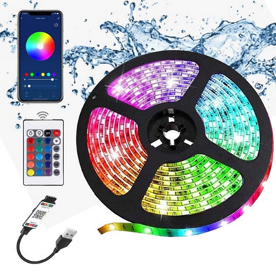 5m Waterproof Smart RGB LED Strip Lights - USB-Powered - Bluetooth and ...