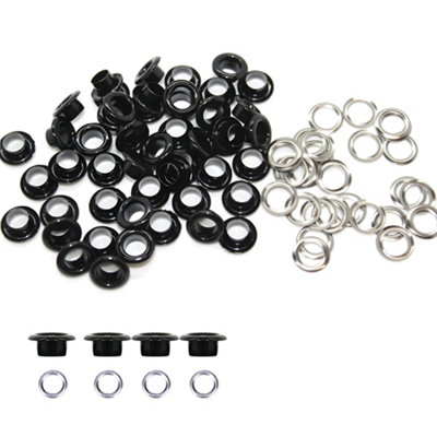 5mm Brass Eyelets with Washers, Rust-Proof Grommets, Shiny Black - 100pcs