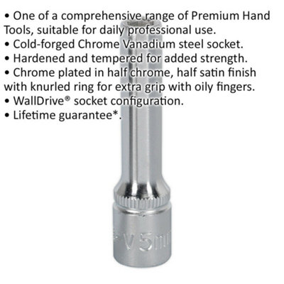 5mm Deep Drive Socket - Durable Chrome Vanadium Steel, 1/4" Square Drive