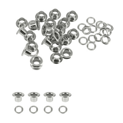 5mm Long Barrell Eyelets with Washers, Silver, 100pcs