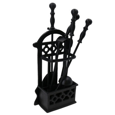 5pc Caged Fireside Fireplace Companion Set Brush Poker Shovel Tongs ...