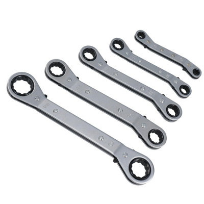 5pc Offset Metric Ratchet Ring Spanners Wrench Cranked Reversible 6 ...