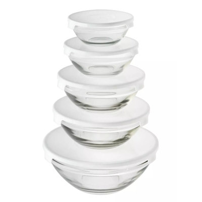 5pc Stackable Glass Bowl Bowls Food Storage Lids Container Set Kitchen ...