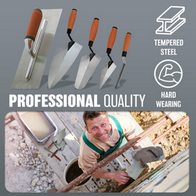 5pc Tradesman Trowel Set Brick Jointer Hand Brick Plastering Builders 5 Piece Tempered Steel Blades