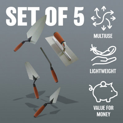 5pc Tradesman Trowel Set Brick Jointer Hand Brick Plastering Builders 5 ...
