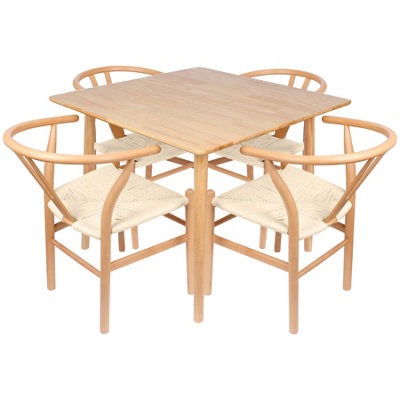 5pc Wooden Wishbone Dining Set - 90cm x 90cm - Natural/Natural