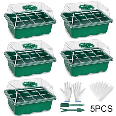 5PCS 12 Holes Seed Starter Trays Grow Trays Plant Germination Box Lid Mini