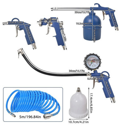 5PCS Air Compressor Recoil Hose Tool Tyre Inflator Duster Gun Kit