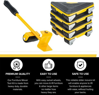 5Pcs Heavy Furniture Shifter Lifter Moving Tool Set - Yellow