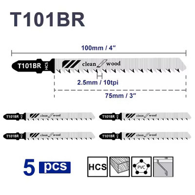 5pcs Jigsaw Blade Set, High Carbon Steel, Fast Wood Cutting