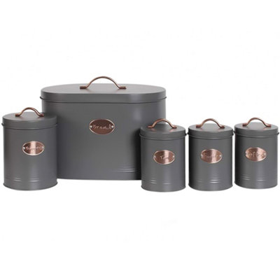 5Pcs Kitchen Storage Tin Set Bread Bin, Tea, Coffee & Sugar Canisters ...