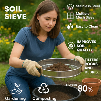 5Pcs Stainless Steel Soil Sieve Set Garden Compost Sifter with 5 Mesh ...