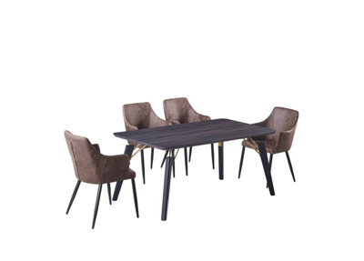 5PCs Zarah Cosmo Dining Table Set w/ a Black Dining Table & 4 Dark ...