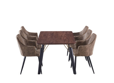 5PCs Zarah Cosmo Dining Table Set w/ a Brown Dining Table & 6 Light ...