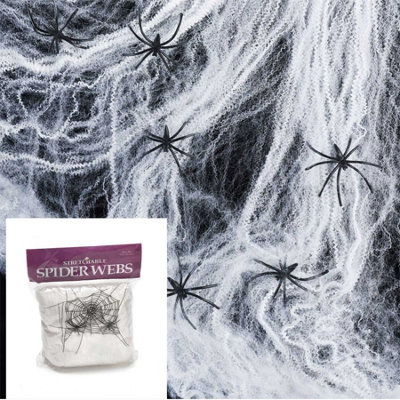 5pk Halloween Spider Web with 4 Spiders - Stretchable White Cobweb ...
