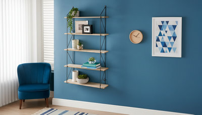 5Tier black Metal Wire Floating Shelving Unit for Living Room