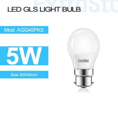 5W LED Ball Bulb B22, 6500K, Pack of 2, Clampshell | DIY at B&Q