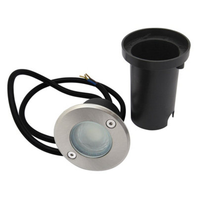 5w LED Outdoor Ground Walkover Light Round Blue Brushed Chrome Finish ...