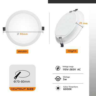 5W LED Recessed Ceiling Downlight Cool White 6000K Pack 2