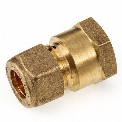 5x 15mm x 3/8 Inch Compression x Female Iron Brass Coupling for Copper Pipe and Threaded Connections