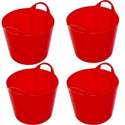 5x 40 Litre Strong Robust Red Coloured Flexible Tubs For Multi Purpose ...