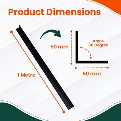 5x Black 50 x 50mm Plastic Angle Trim 1 Metre UPVC Trim for Edges ...