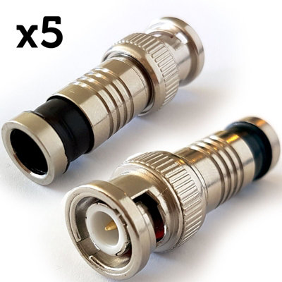 5x BNC Compression Connectors RG59 Crimp Male Plugs Coaxial Cable CCTV ...