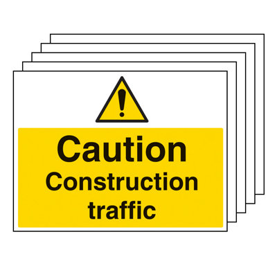 5x CAUTION CONSTRUCTION TRAFFIC Warning Sign Self Adhesive 400x300mm ...