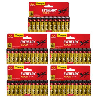 5x Eveready Gold AA Alkaline Batteries, Pack of 20 (100x Batteries in ...