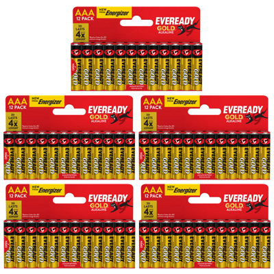 5x Eveready Gold AAA Alkaline Batteries, Pack of 12 (60x Batteries in ...