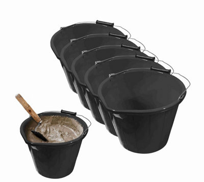 5x Plastic Builders Bucket With Handle Large 3 Gallon Mixing Car ...