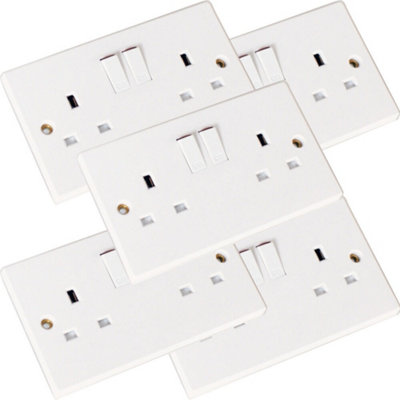 5x Twin Double UK Mains Wall Plug Socket 1 Gang 240V 13A Power Face ...