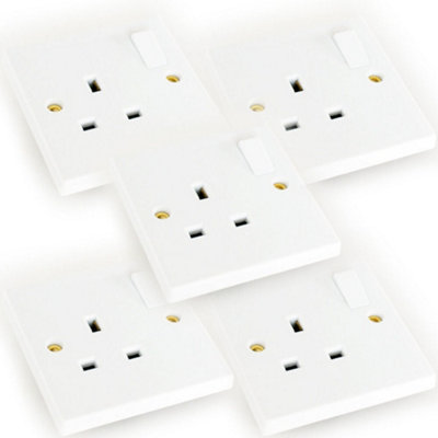 5x White Single UK Mains Wall Plug Socket 1 Gang 240V 13A Power Plate ...