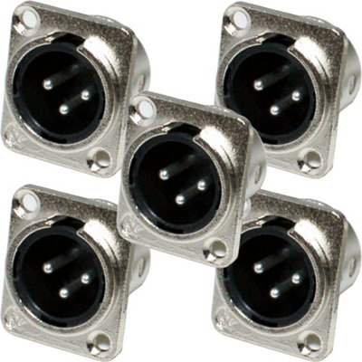 5x XLR 3 Pin Male Panel Mount Solder Connector Chassis Mic Patch Audio ...