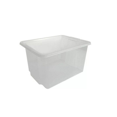 5x30L Plastic Storage Boxes with Black Lids Clear Stackable Containers ...