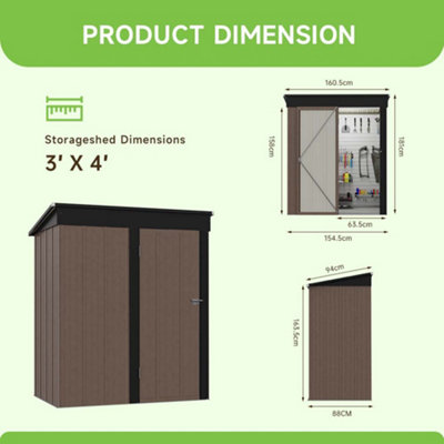 5x3ft Garden Storage Shed Metal Shed Pent Roof with Lockable Single Door