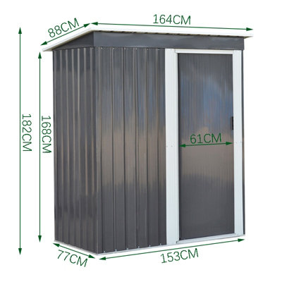 5x3ft Metal Shed Garden Storage Shed Pent Roof with Single Door ...