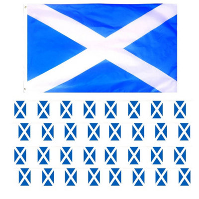 5x3ft Scottish Flag with 2 Scottish Flag Buntings - Pack of 6