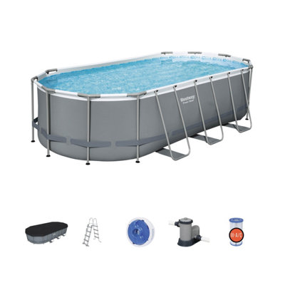 5x3m above ground tubular swimming pool grey rectangular with pump ...