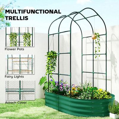 5x3x6ft Green Galvanized Raised Garden Bed with Trellis