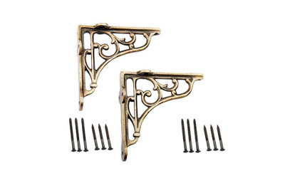 5X5 Classic Victorian Scroll Shelf Brackets Antique Brass - Pair